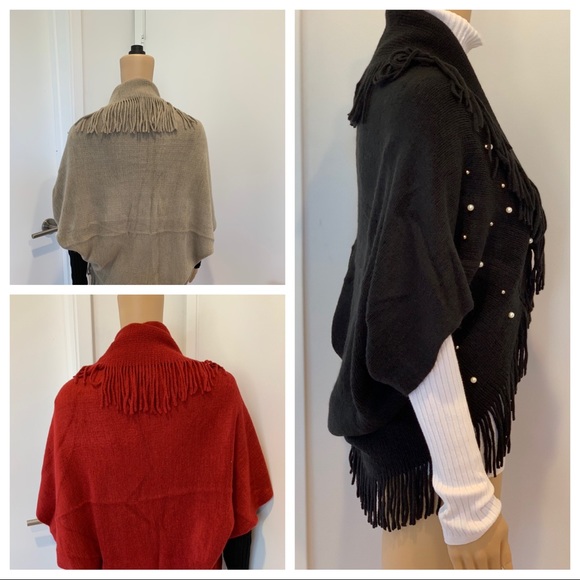 Jackets & Coats | Fun Fringe Cape With Sleeves Pearl Embellished | Poshmark